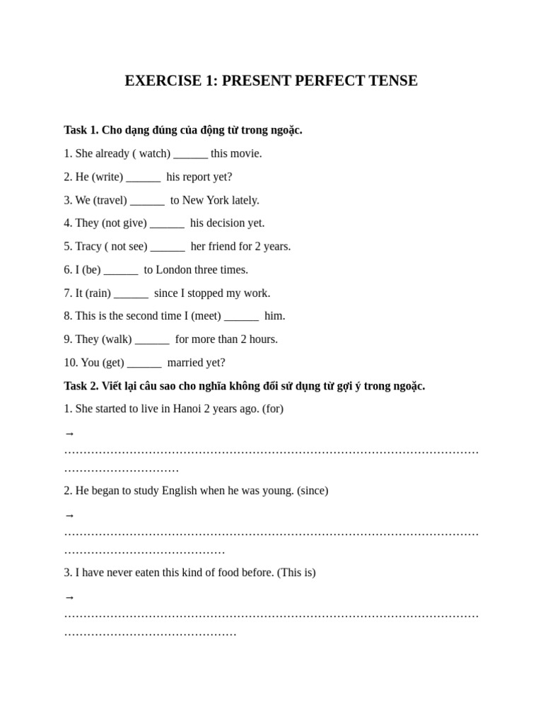 Present Perfect Tense Exercises | PDF