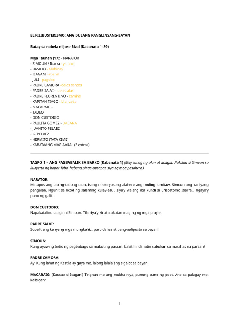 El Filibusterismo Script Group 2 | PDF