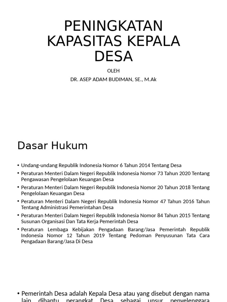 Peningkatan Kapasitas Kepala Desa Sebagai Unsur Penyelenggara ...