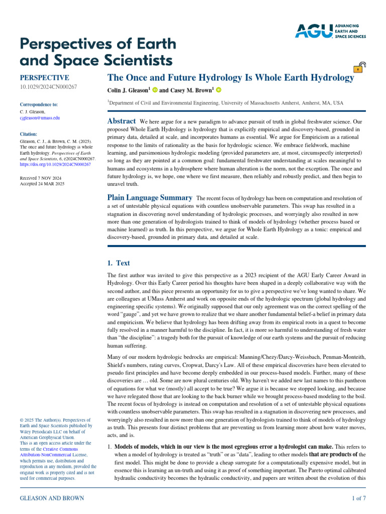 Whole Earth Hydrology: A New Paradigm | PDF | Hydrology | Positivism