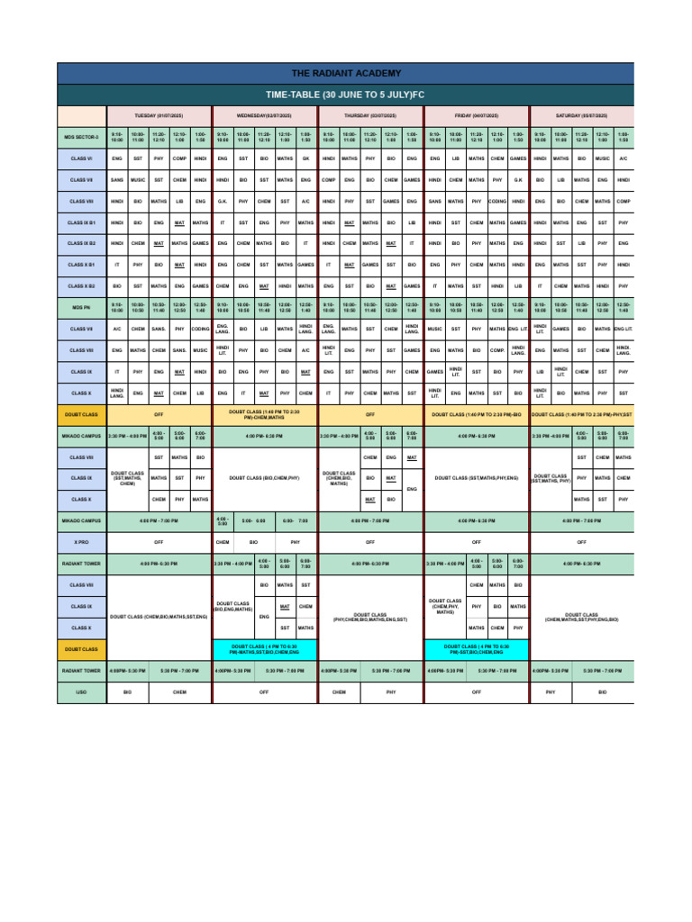 Updated Time Table (1 July To 5 July) SC | PDF