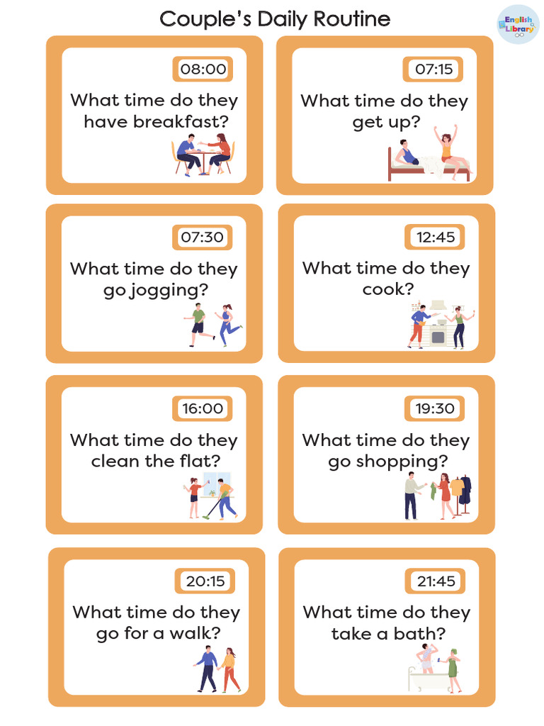 Daily Routine Time Cards EnglishLibrary | PDF