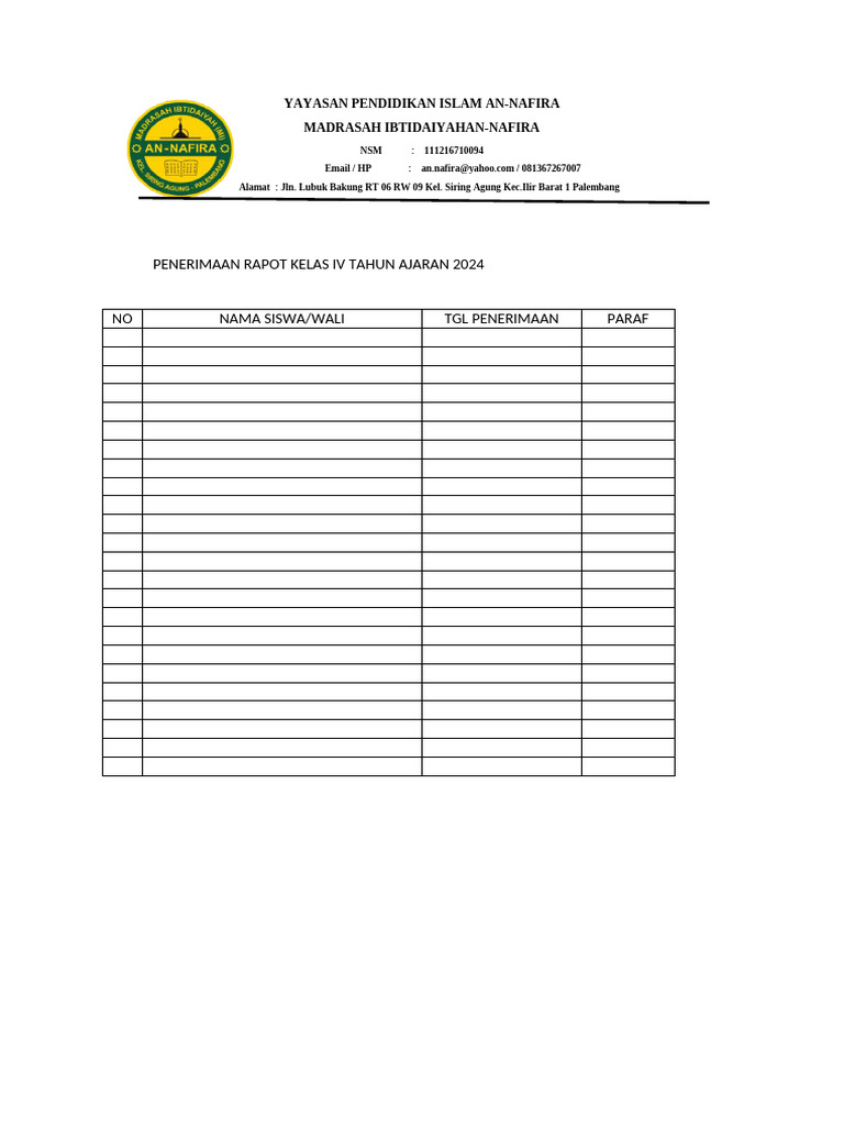 Tabel Penerimaan Rapot | PDF