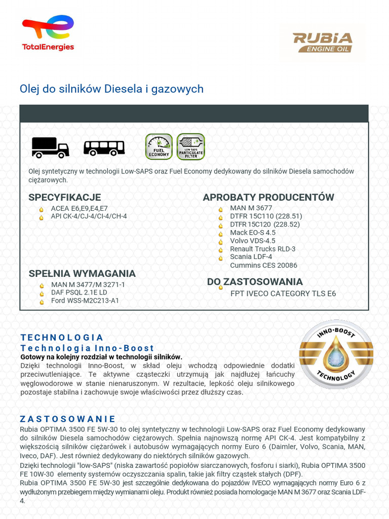 TDS TotalEnergies Rubia Optima 3500 FE 5W 30 WX5 PL POL 1 | PDF