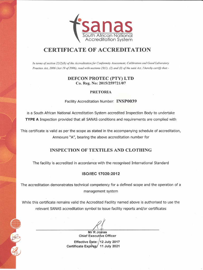 SANAS Certificate of Accreditation | PDF