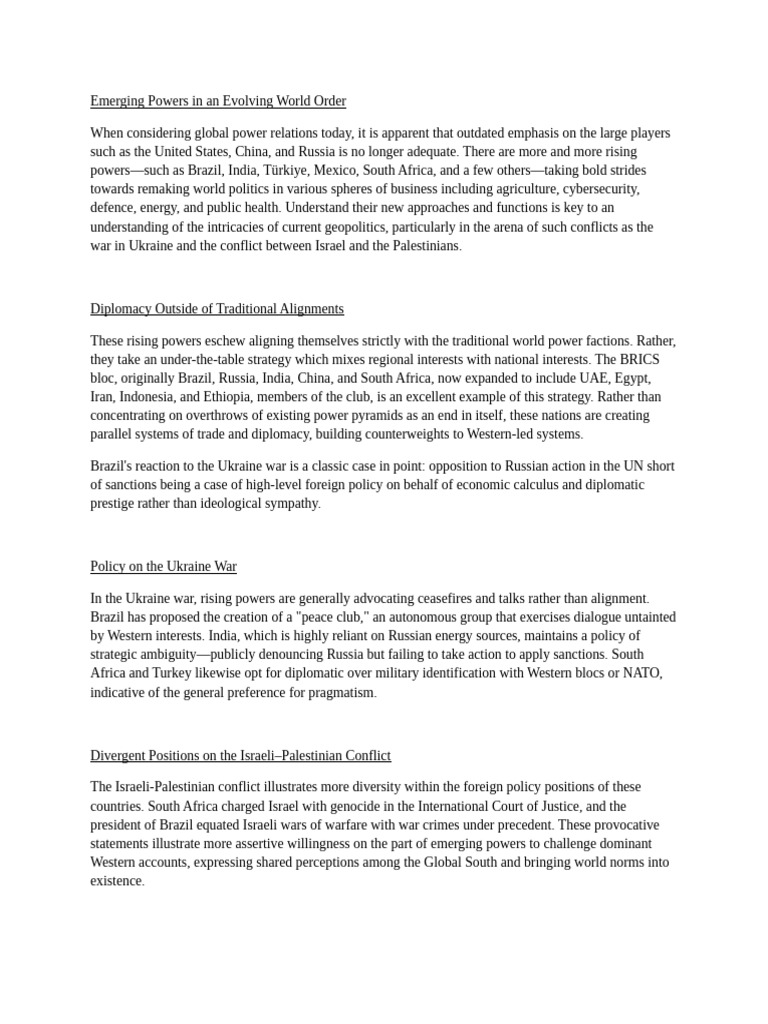 Theme B Emerging Powers in An Evolving World Order | PDF | Brazil ...