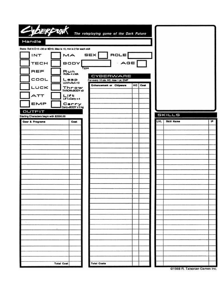 Cyberpunk 2013 Character Sheet | PDF
