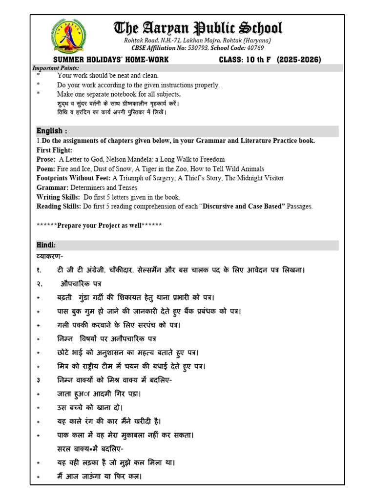 Class 10 Holiday Homework Guidelines | PDF | Entrepreneurship | Sodium ...
