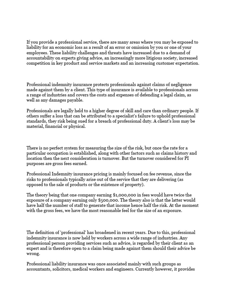 Understanding Professional Indemnity Insurance | PDF | Professional ...