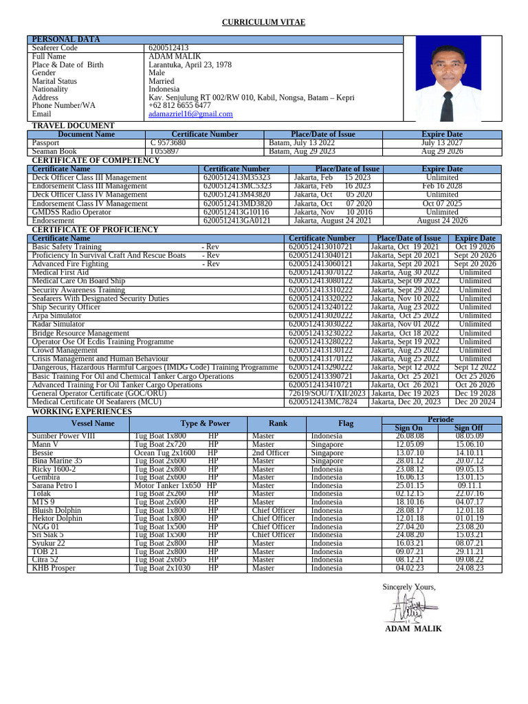 CV Adam Malik Terbaru 2023 | PDF | Shipping | Water Transport