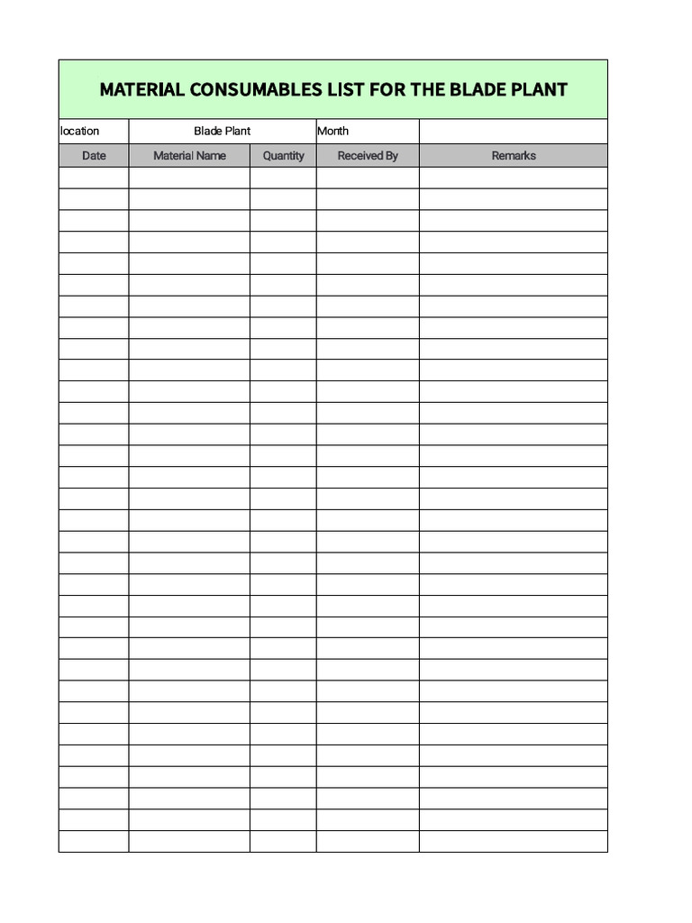 Material Consumables List | PDF