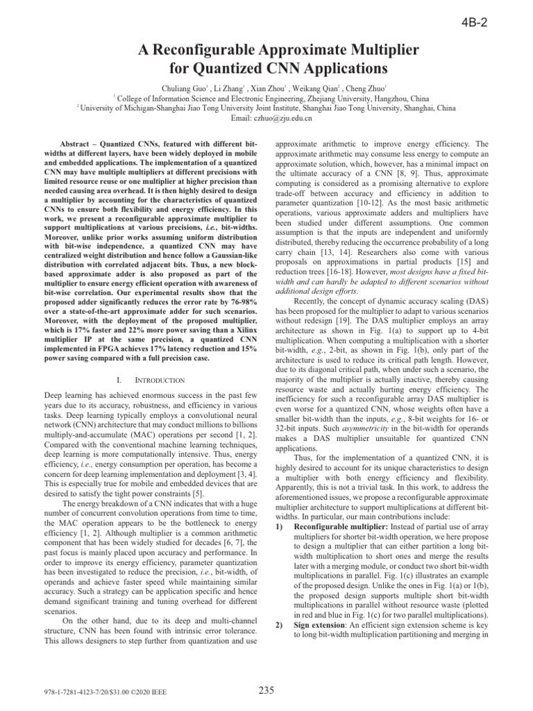 2020 A Reconfigurable Approximate Multiplier For Quantized CNN Applications | PDF | Deep ...