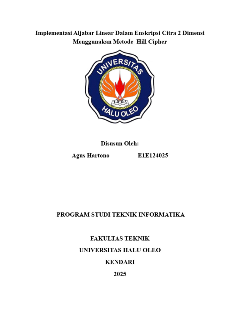 Implementasi Aljabar Linear Dalam Enskripsi Citra 2 Dimensi Menggunakan ...