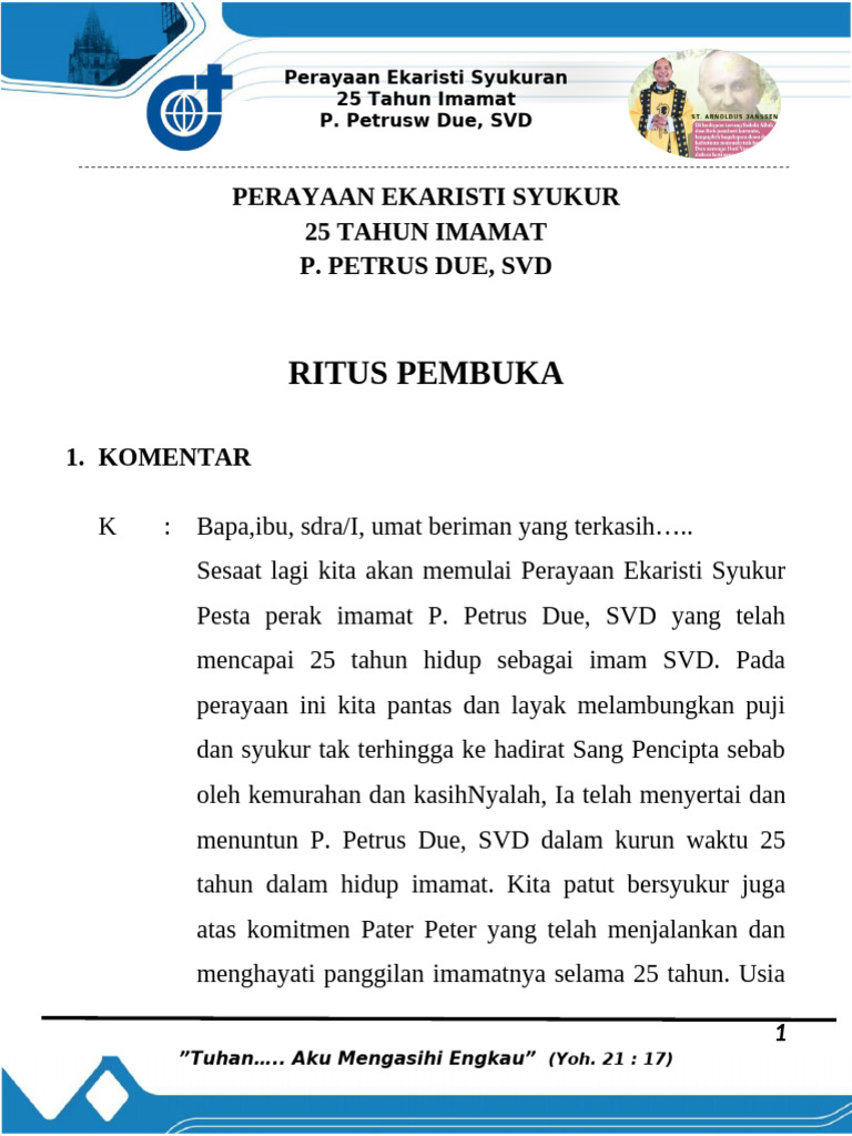 Teks Misa 25 Tahun Imamt | PDF