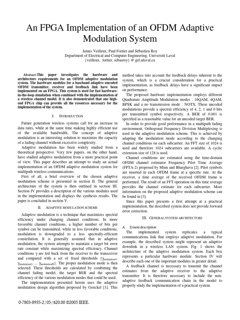 An FPGA Implementation of An OFDM Adaptive Modulation System | PDF | Orthogonal Frequency ...