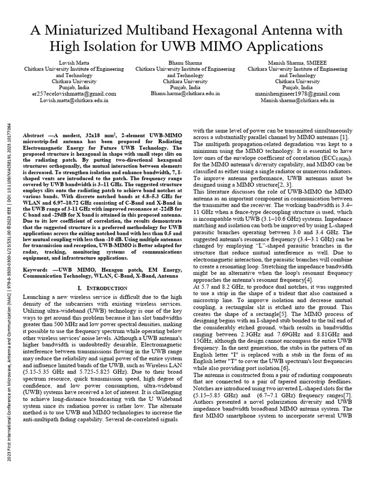Mini UWB-MIMO Hexagonal Antenna Design | PDF | Antenna (Radio) | Ultra ...