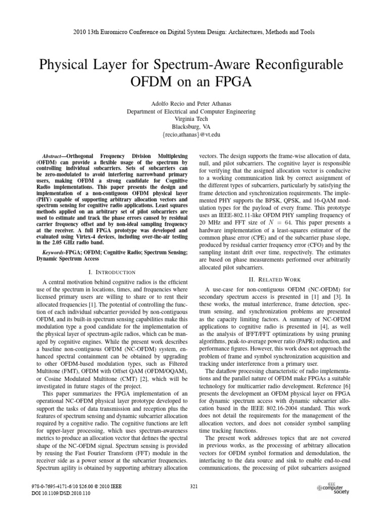 Physical Layer For Spectrum-Aware Reconfigurable OFDM On An FPGA | PDF | Orthogonal Frequency ...