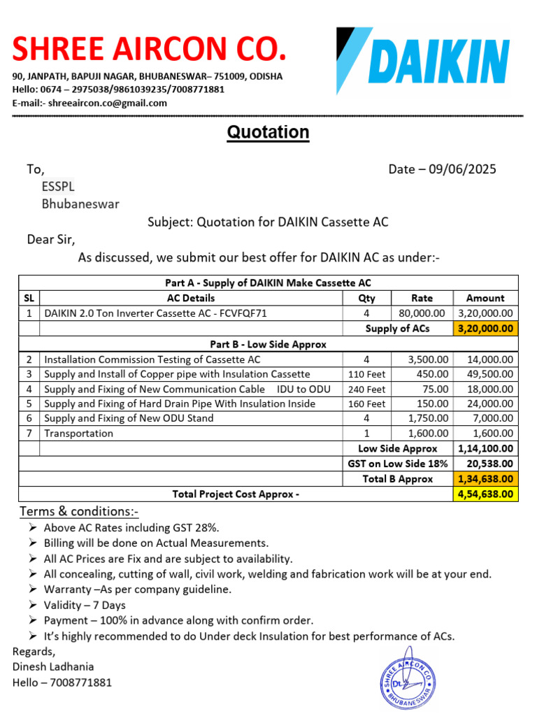 AC Quotation - ESSPL | PDF | Electricity | Building Engineering