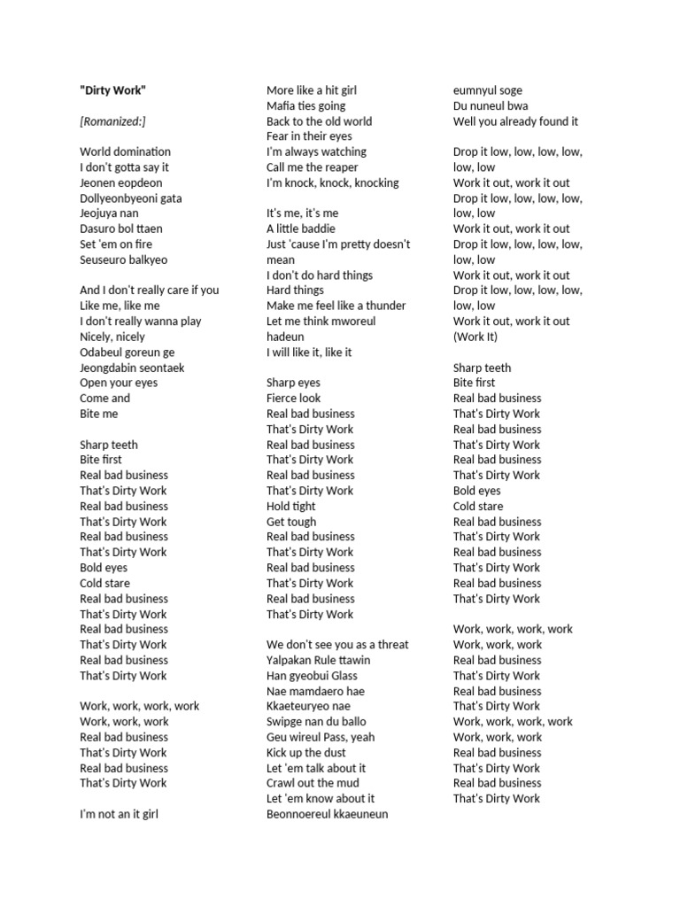 Dirty Work Lyrics | PDF