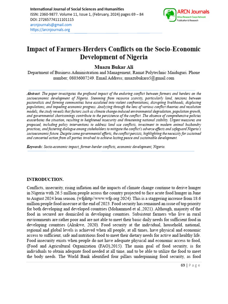 Impact of Farmers-Herders Conflicts On The Socio-Economic | PDF | Food ...