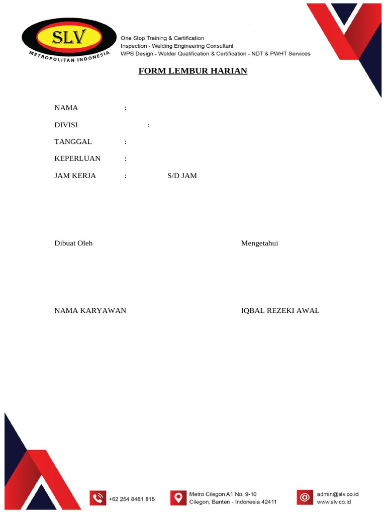 Form Lembur Harian 1 | PDF