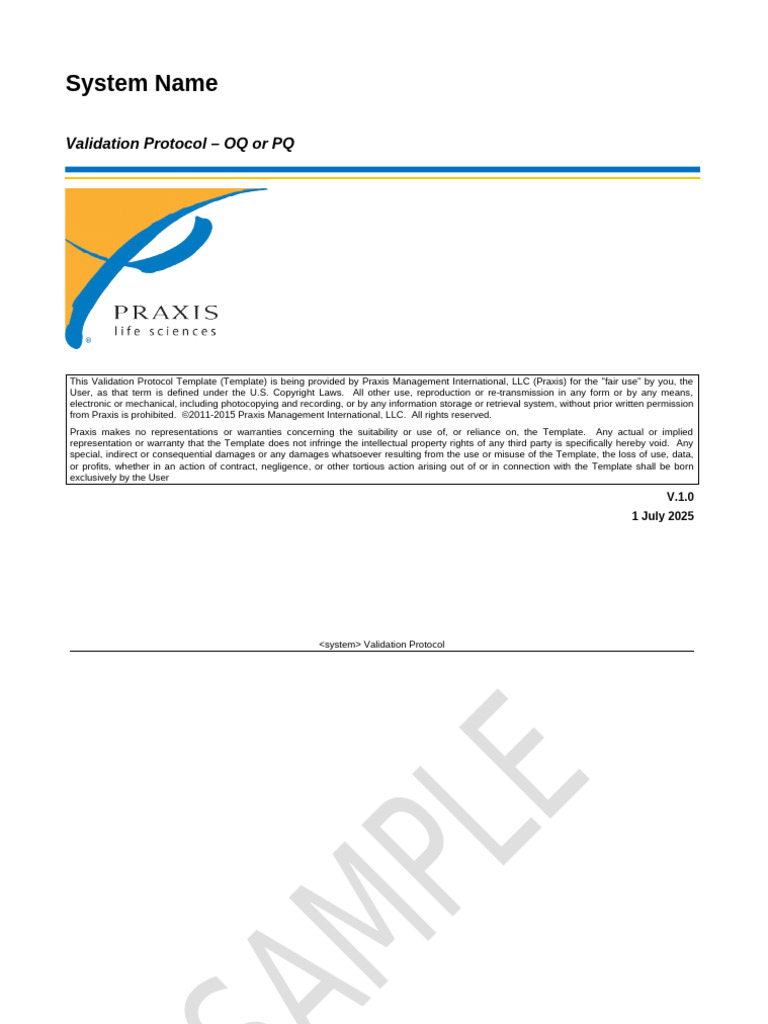 Template ValidationProtocol OQPQ 201106211 | PDF | Copyright Law Of The ...