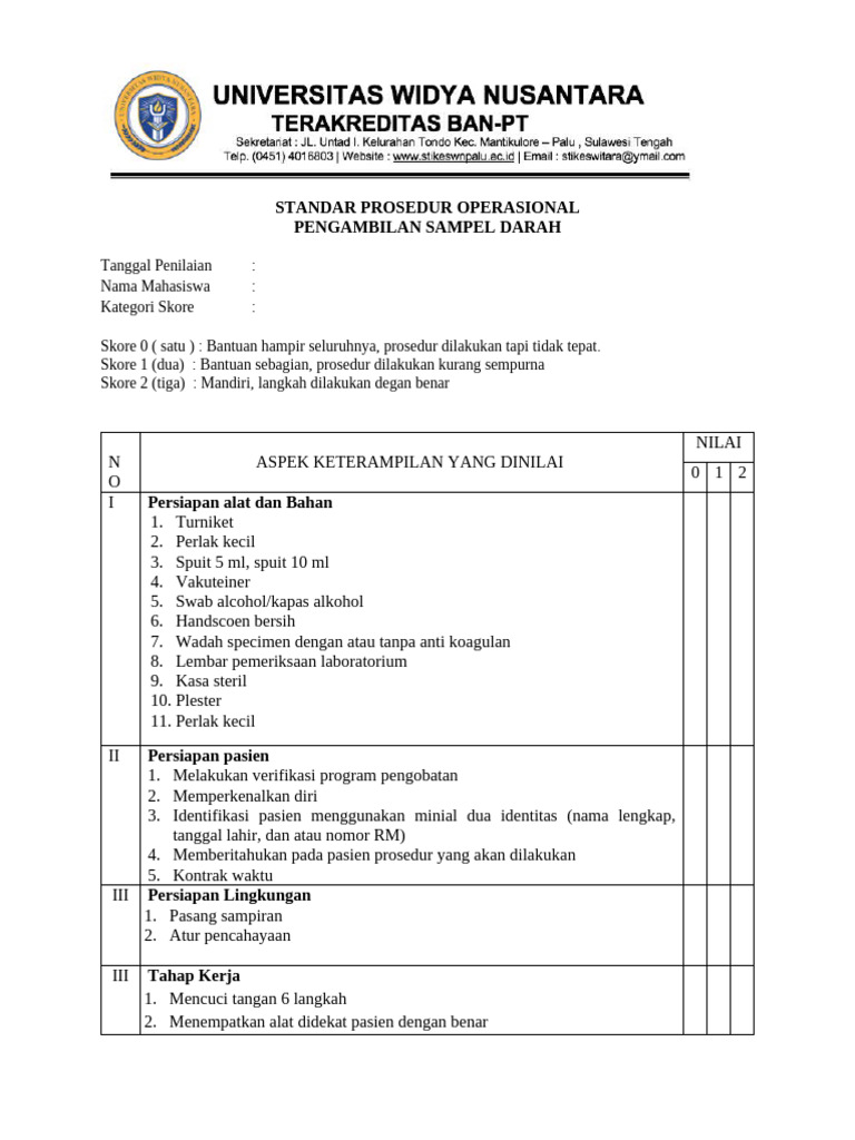 Sop Pengambilan Sampel Darah | PDF