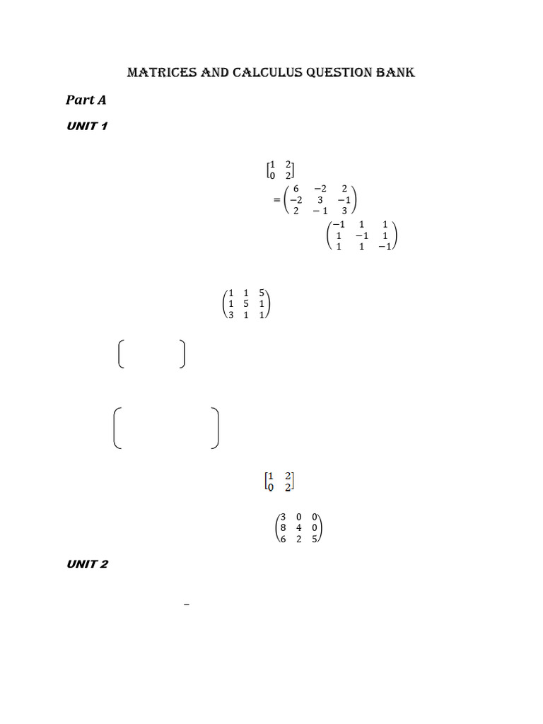 Calculus and Matrices Question Bank | PDF | Matrix (Mathematics ...