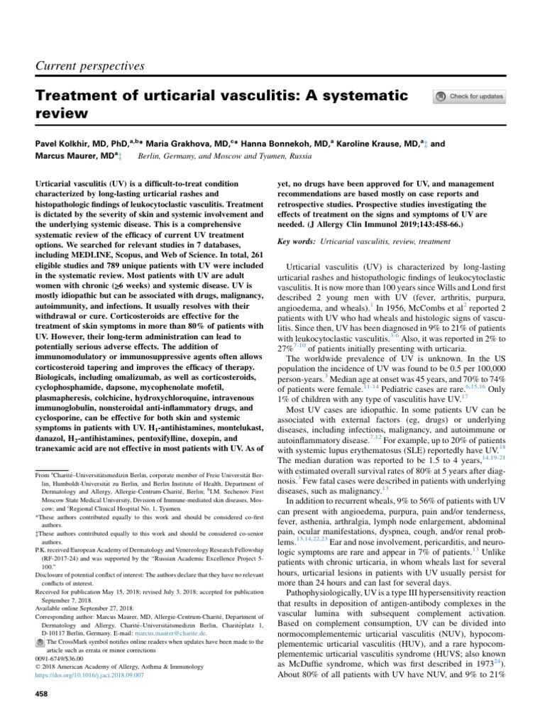Urticarial Vasculitis Management | PDF | Infection | Cancer