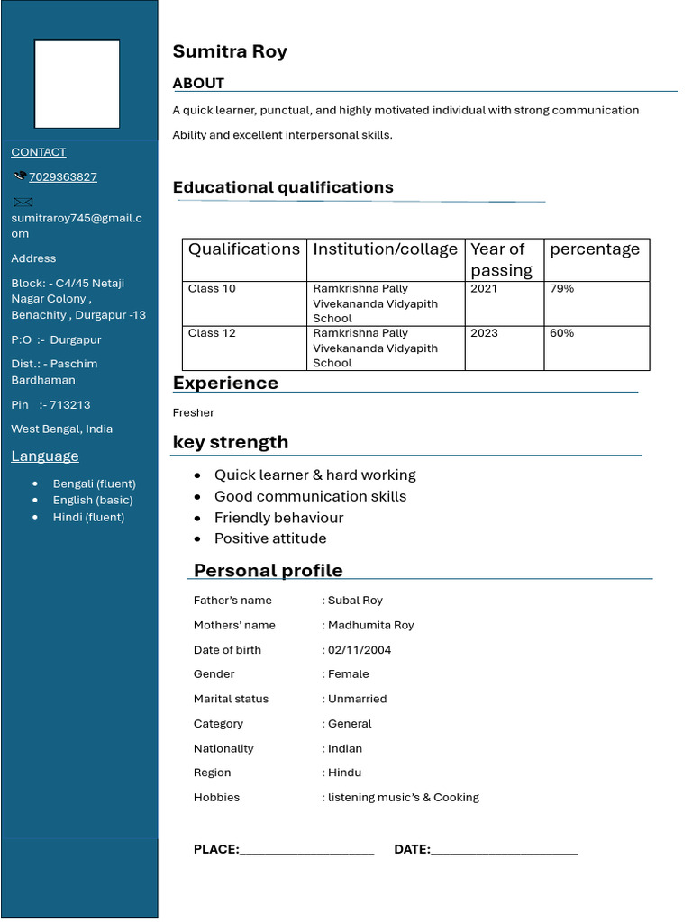 Sumitra Roy CV or Resume1 | PDF