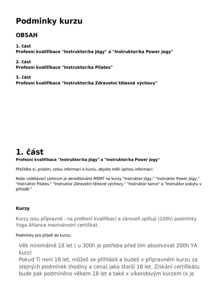 Podmínky Kurzu: Obsah | PDF