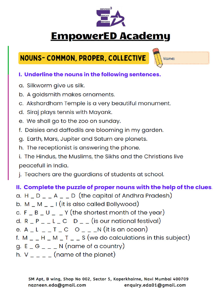 Proper and Collective Nouns Worksheet | PDF
