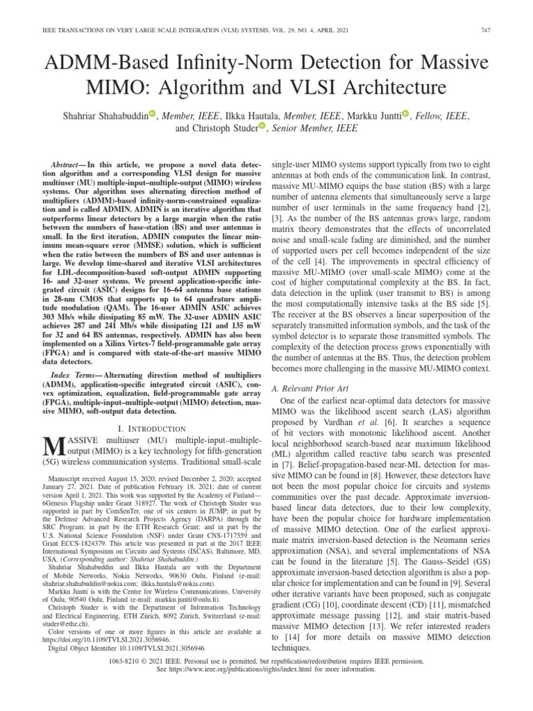 ADMM-Based Infinity-Norm Detection For Massive MIMO Algorithm and VLSI Architecture | PDF ...