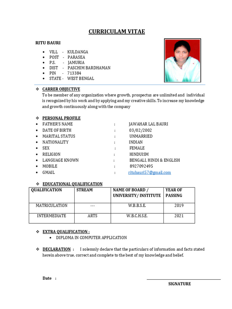 Curriculam Vitae: Ritu Bauri | PDF