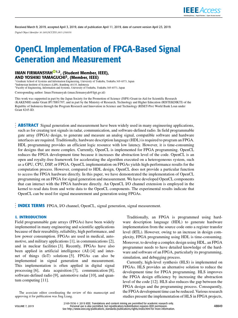 2019 OpenCL Implementation of FPGA-Based Signal Generation and Measurement | PDF | Field ...