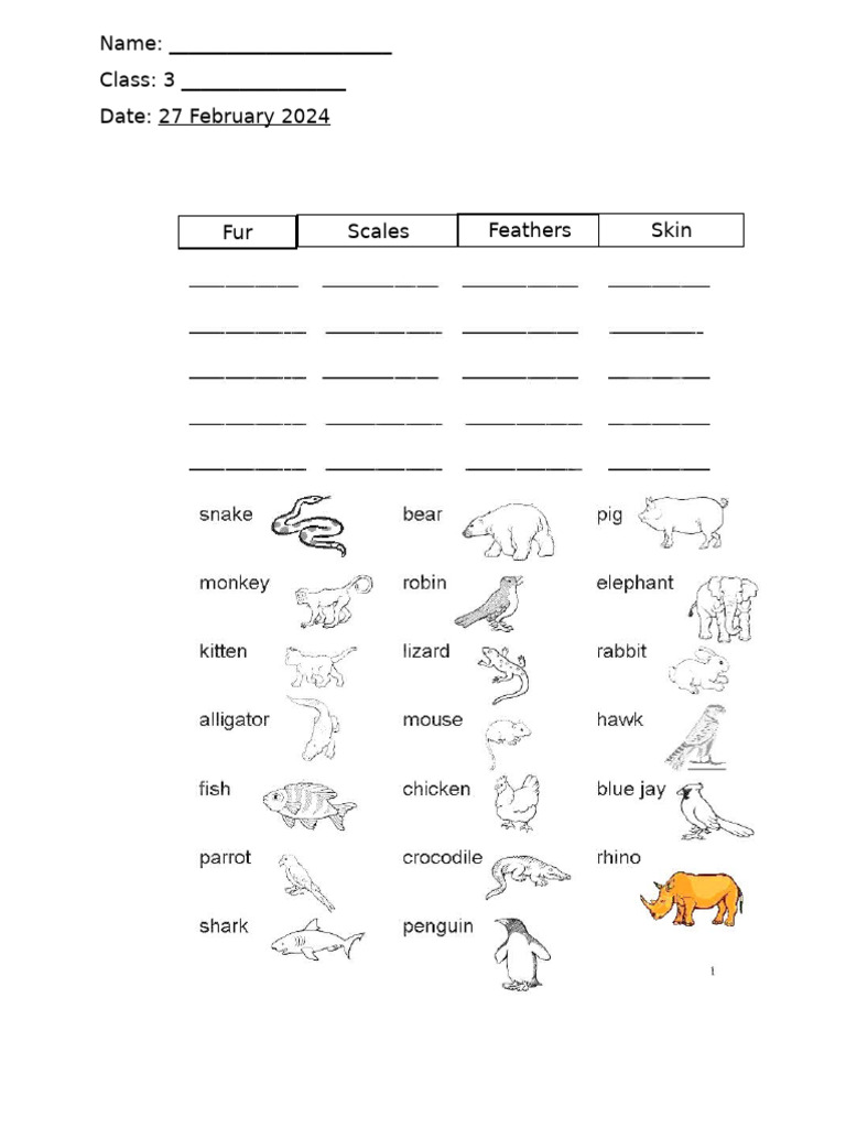 Animals Body Covering - Week 9 (Day 1) | PDF