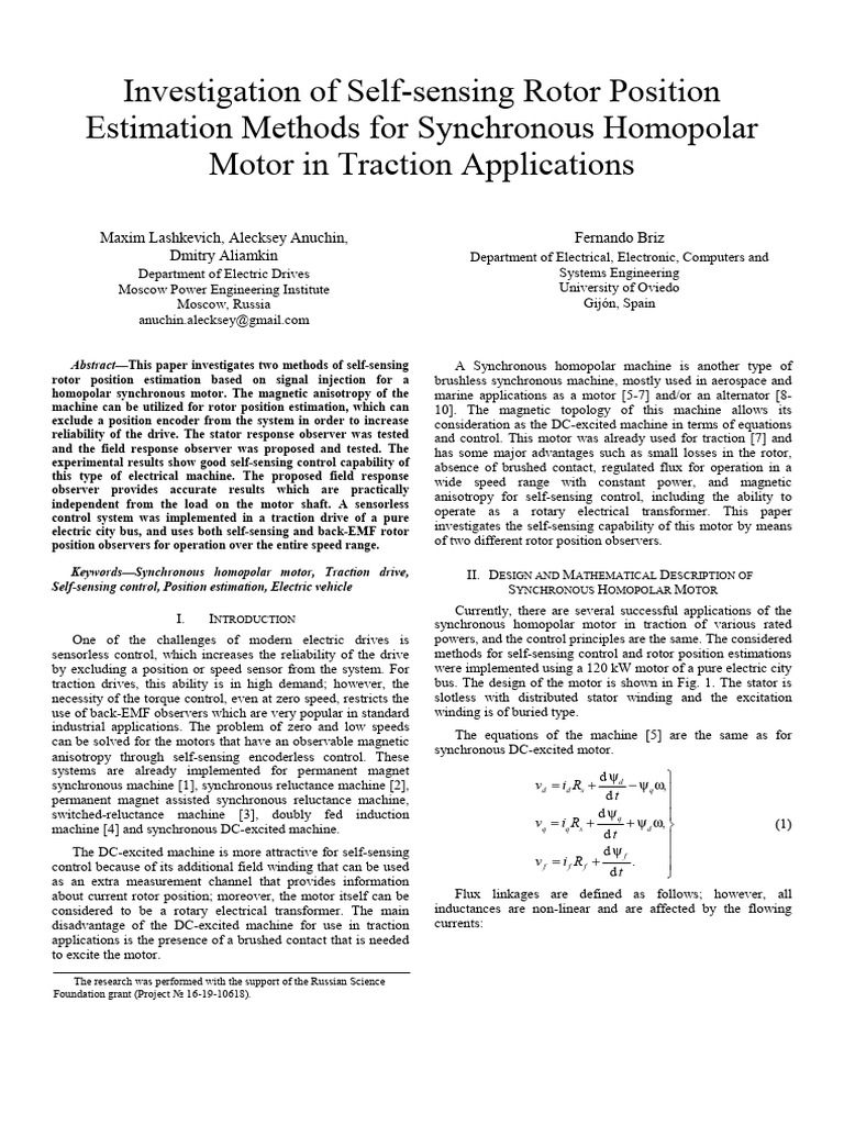 Investigation of Self-Sensing Rotor Position Estimation Methods For ...