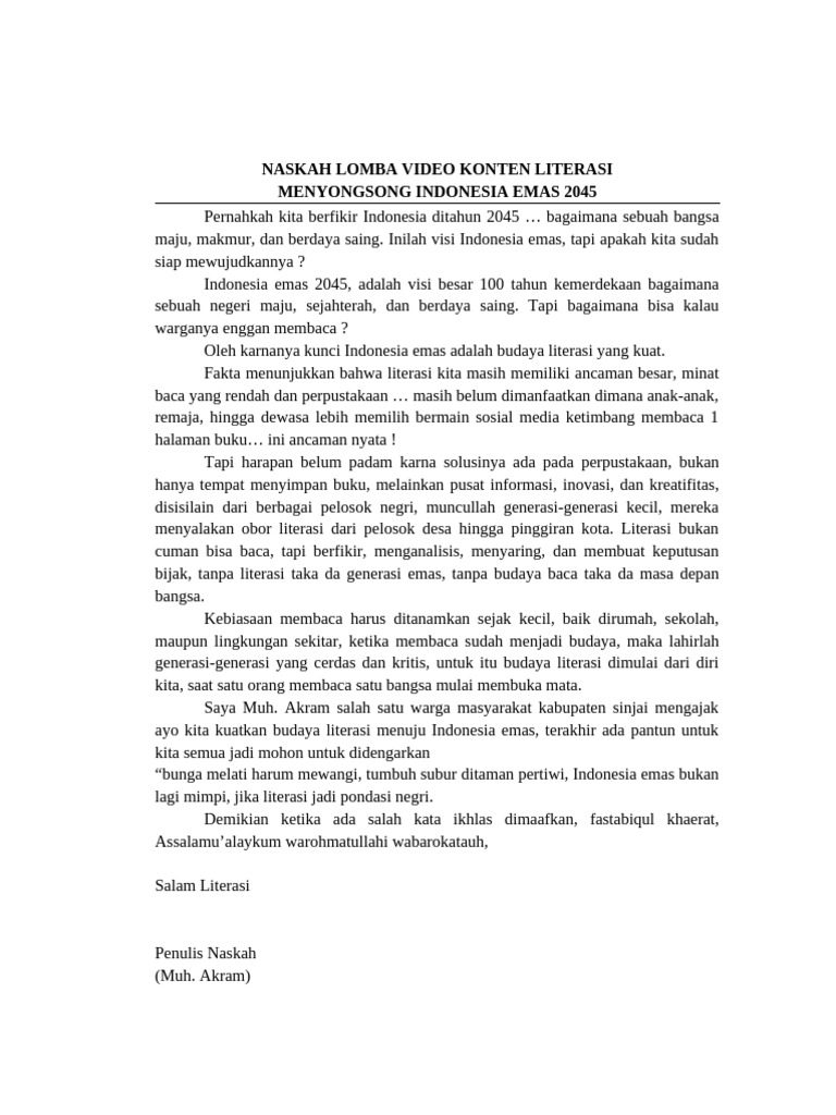 Naskah Lomba Video Konten Literasi | PDF