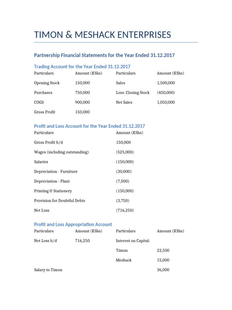 Partnership Financial Statements TIMON MESHACK | PDF