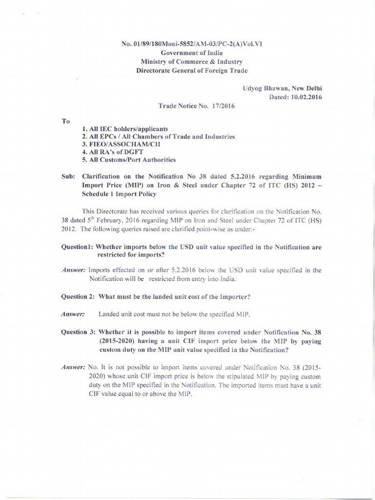 DGFT Trade Notice | PDF