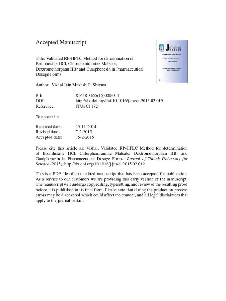 Validated RP-HPLC Method For Determination of Brom | PDF | Detection Limit | High Performance ...