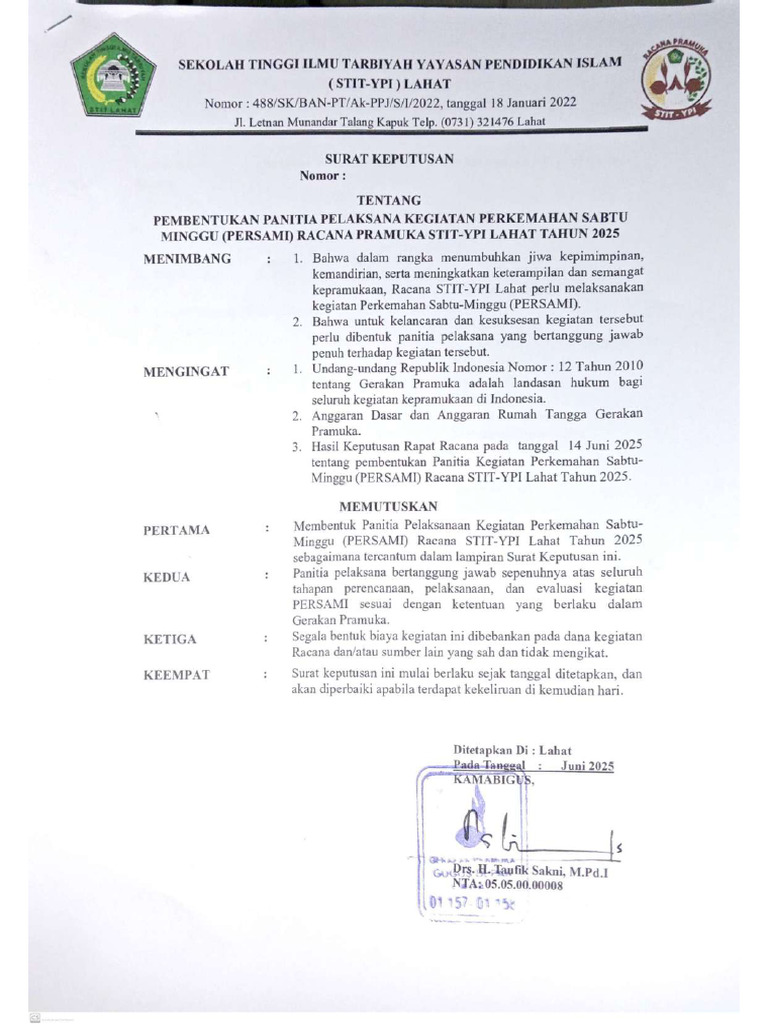 Surat Keputusan Panitia | PDF