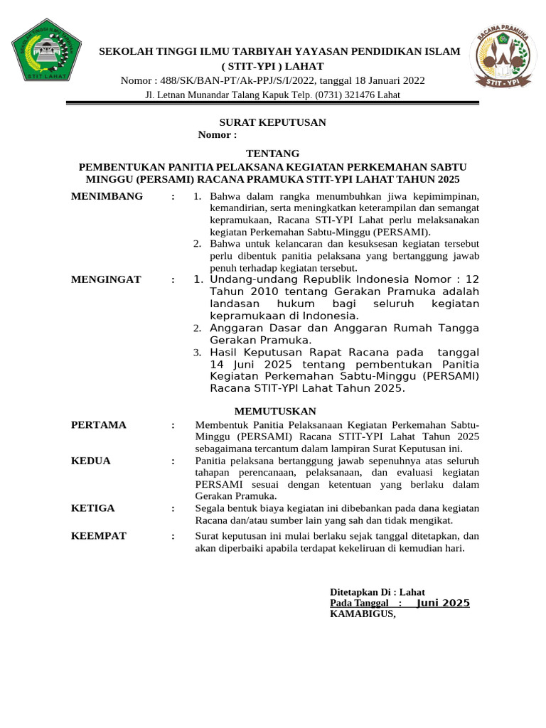 Pembentukan Panitia PERSAMI 2025 | PDF