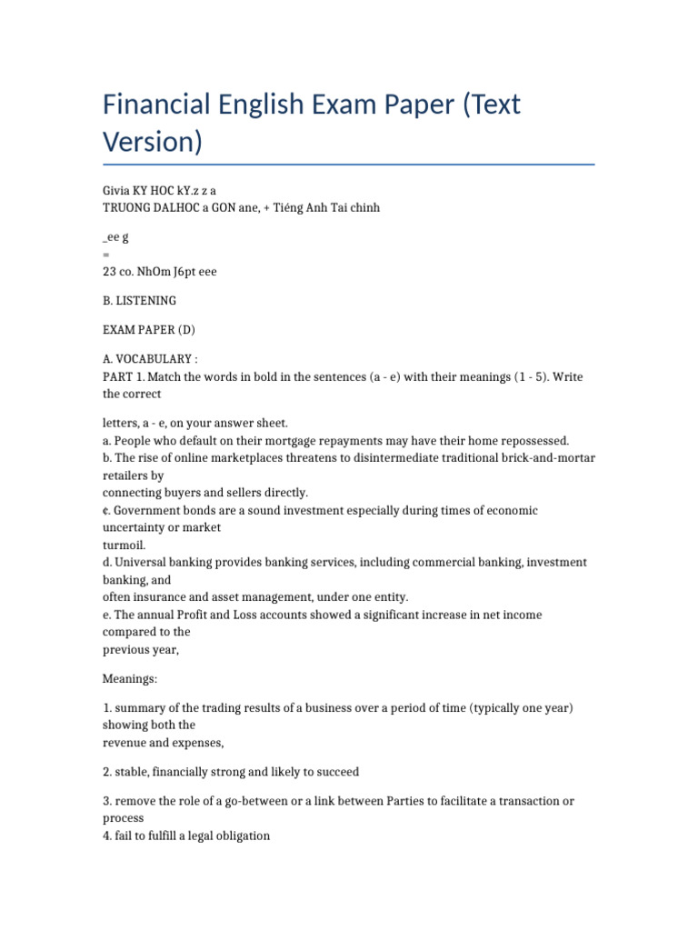 Financial English Exam Text | PDF | Banks | Overdraft