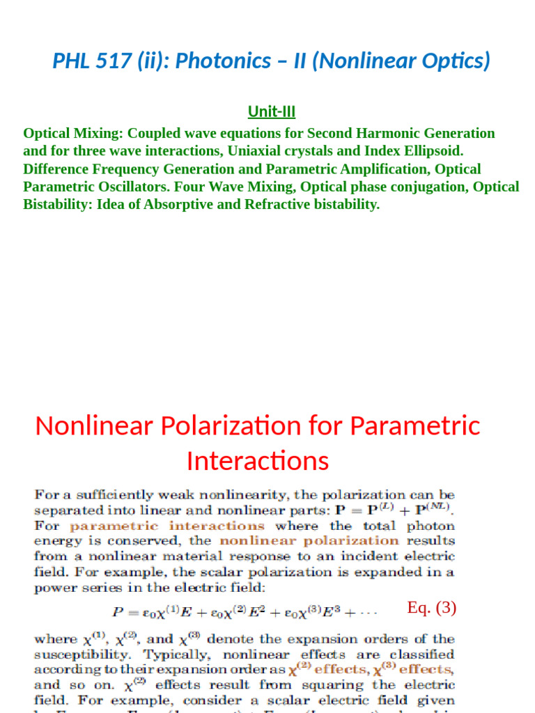 L 1 - Optical Mixing (SFG SHG) | PDF | Microscopy | Nonlinear Optics