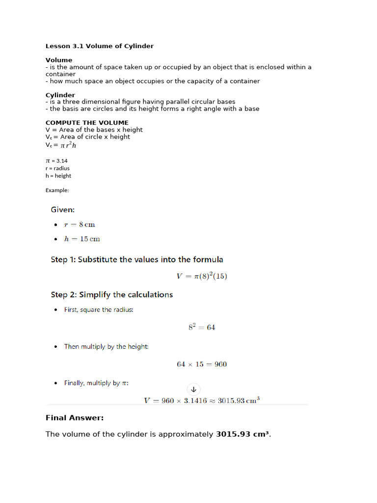 Calculate Cylinder Volume Explained | PDF