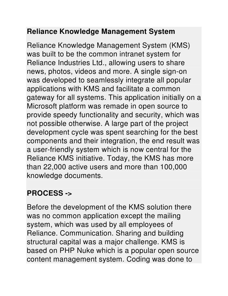 Reliance Knowledge Management System | PDF | Php | Application Software