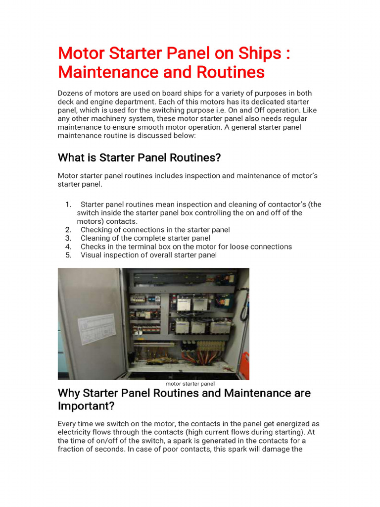 Maintenance of Motor Starter Panel Onboard Ship | PDF