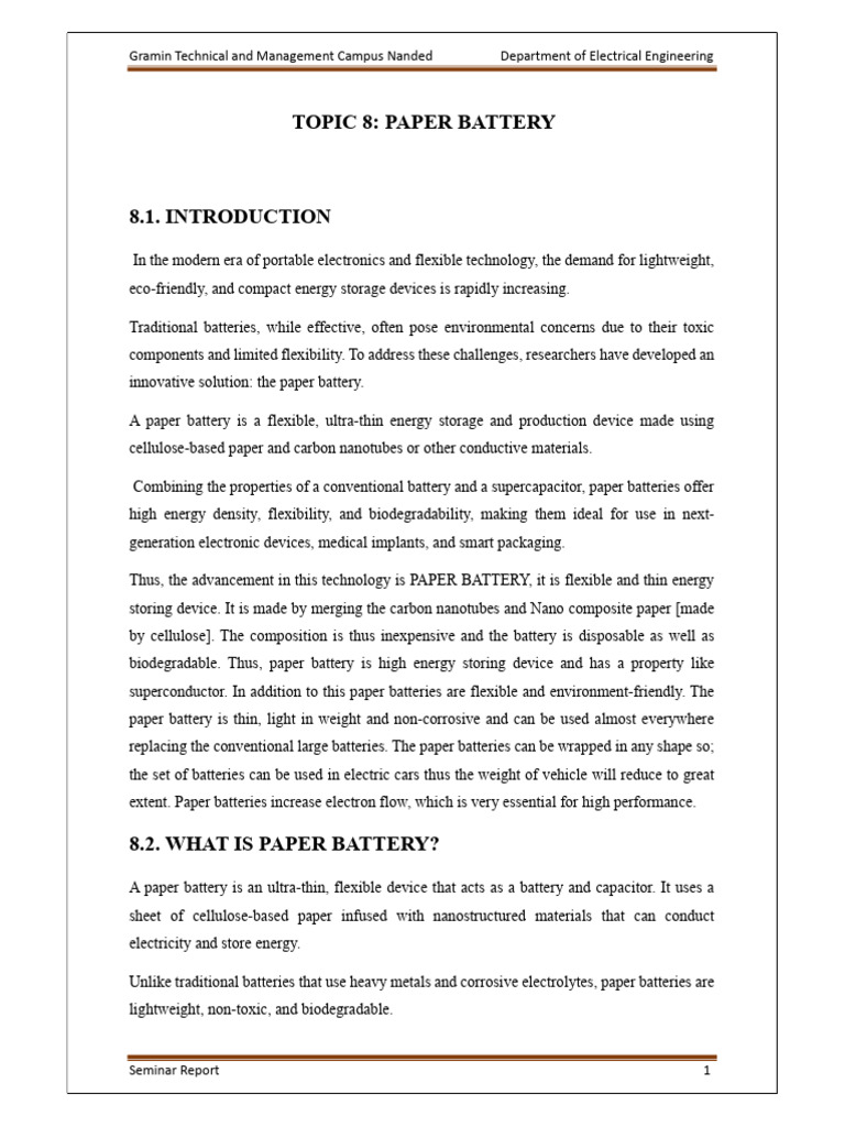 Paper Battery | PDF | Carbon Nanotube | Electrode