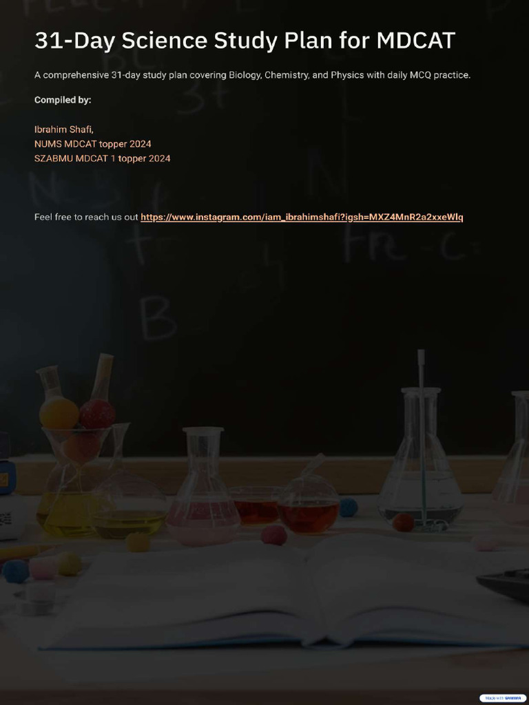 I Am Sharing '1 - 31 Day Science Study Plan For MDCAT' With You | PDF
